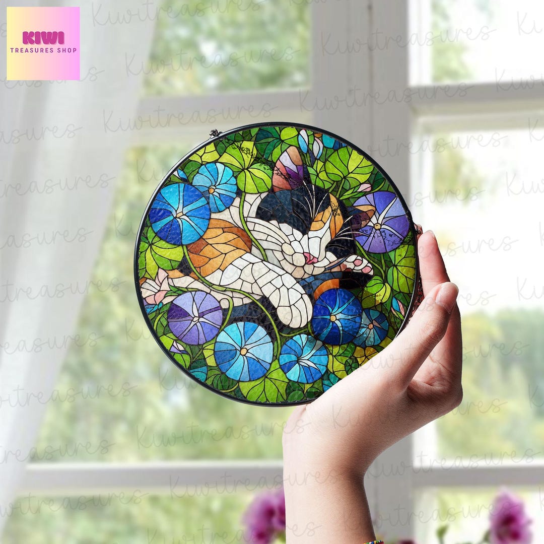 Calico Cat Glass Suncatcher: Morning Glory Window Hanging - Etsy