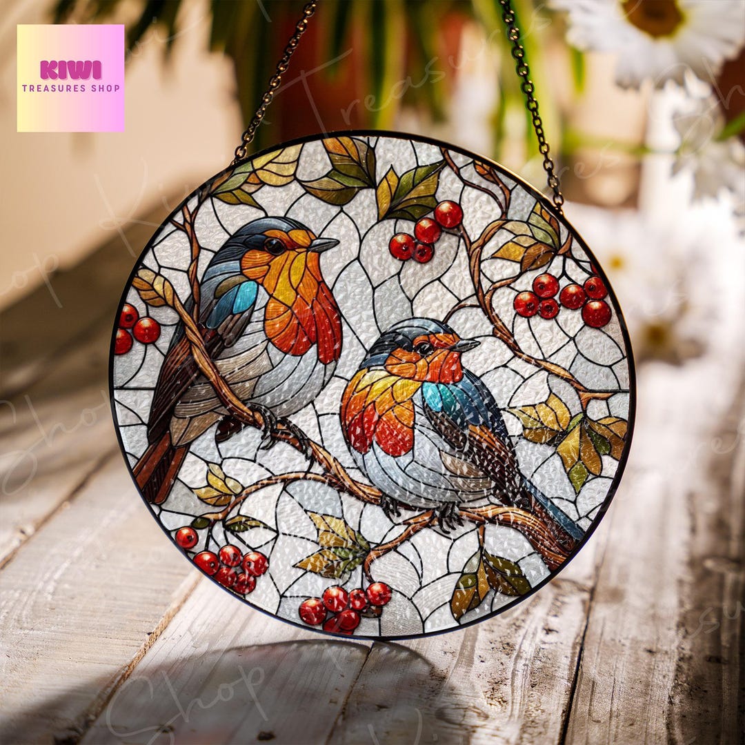 Robin Couple GLASS Suncatcher, Robin Sun Catcher Ornament, Handcrafted ...