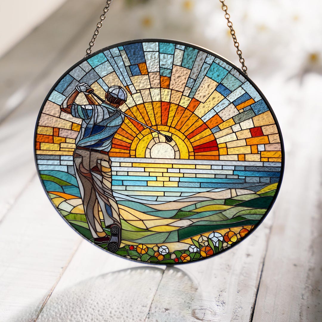 Glass Sunset Golfing Suncatcher Window Hanging, Golf Hanging, Perfect ...