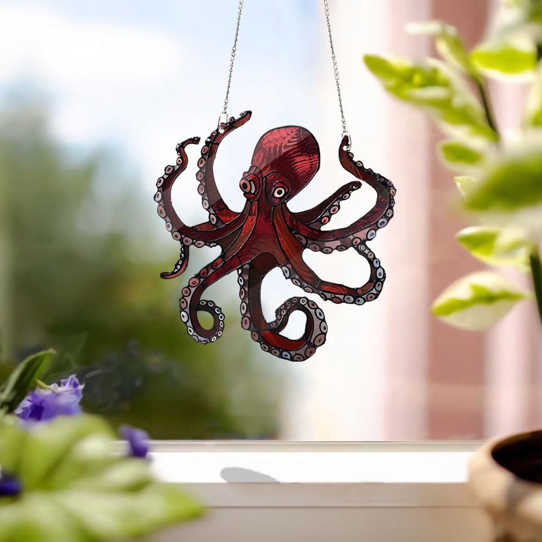 Red Octopus ACRYLIC Window Hanging, Octopus Window Hangings, Sea ...