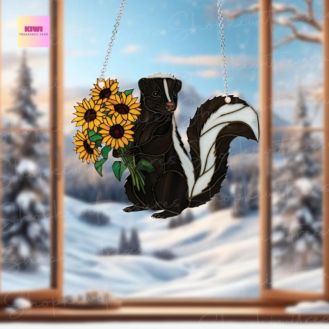 Skunk and Sunflower Acrylic Window Hanging: Funny Animal Decor - Etsy