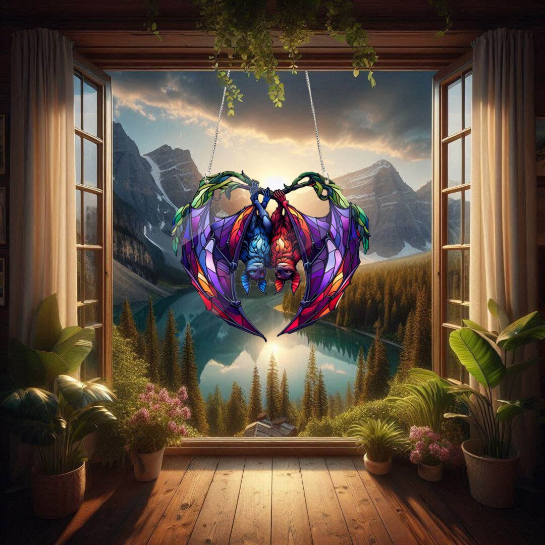 Bat Couple Acrylic Window Hanging, Indoor Decor, Bat Lovers Gift, Funny ...