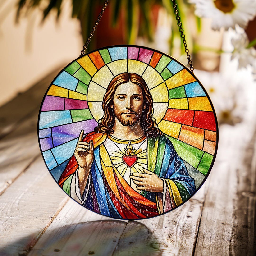 Jesus Christ LGBT Pride Glass Suncatcher, Stunning Rainbow Decor for ...