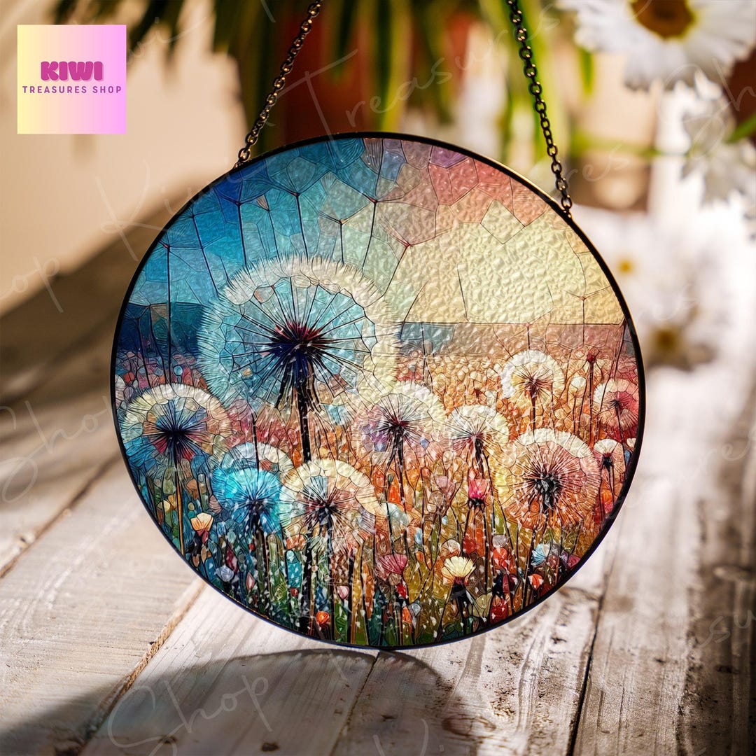 Dandelion Flower Field Glass Suncatcher: Window Decor - Etsy