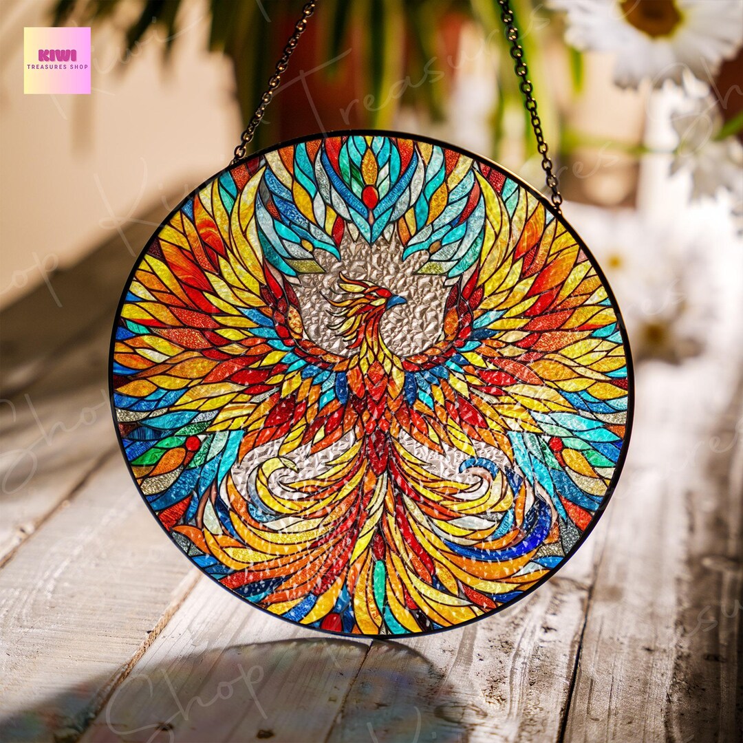 Phoenix GLASS Suncatcher Hanging, Phoenix Lover Decor, Bird Nerd, Home Decor, Phoenix Suncatcher ...
