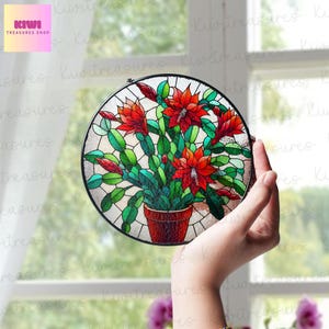 Christmas Cactus GLASS Sun Catcher | Schlumbergera Sun Catcher Ornament ...
