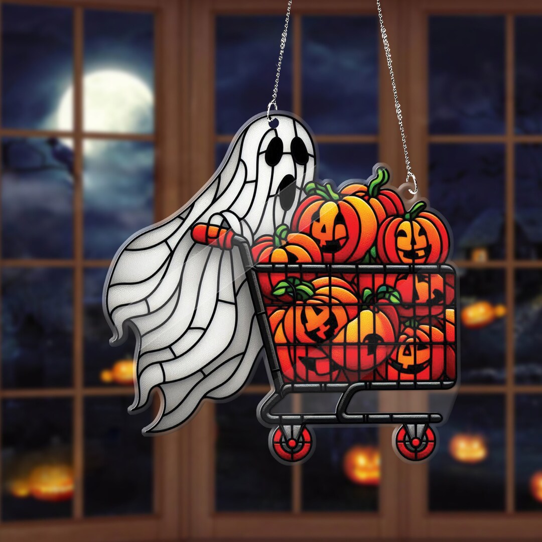 Spooky Ghost Shopping Acrylic Window Hangings, Fuuny Ghost, Shopping ...