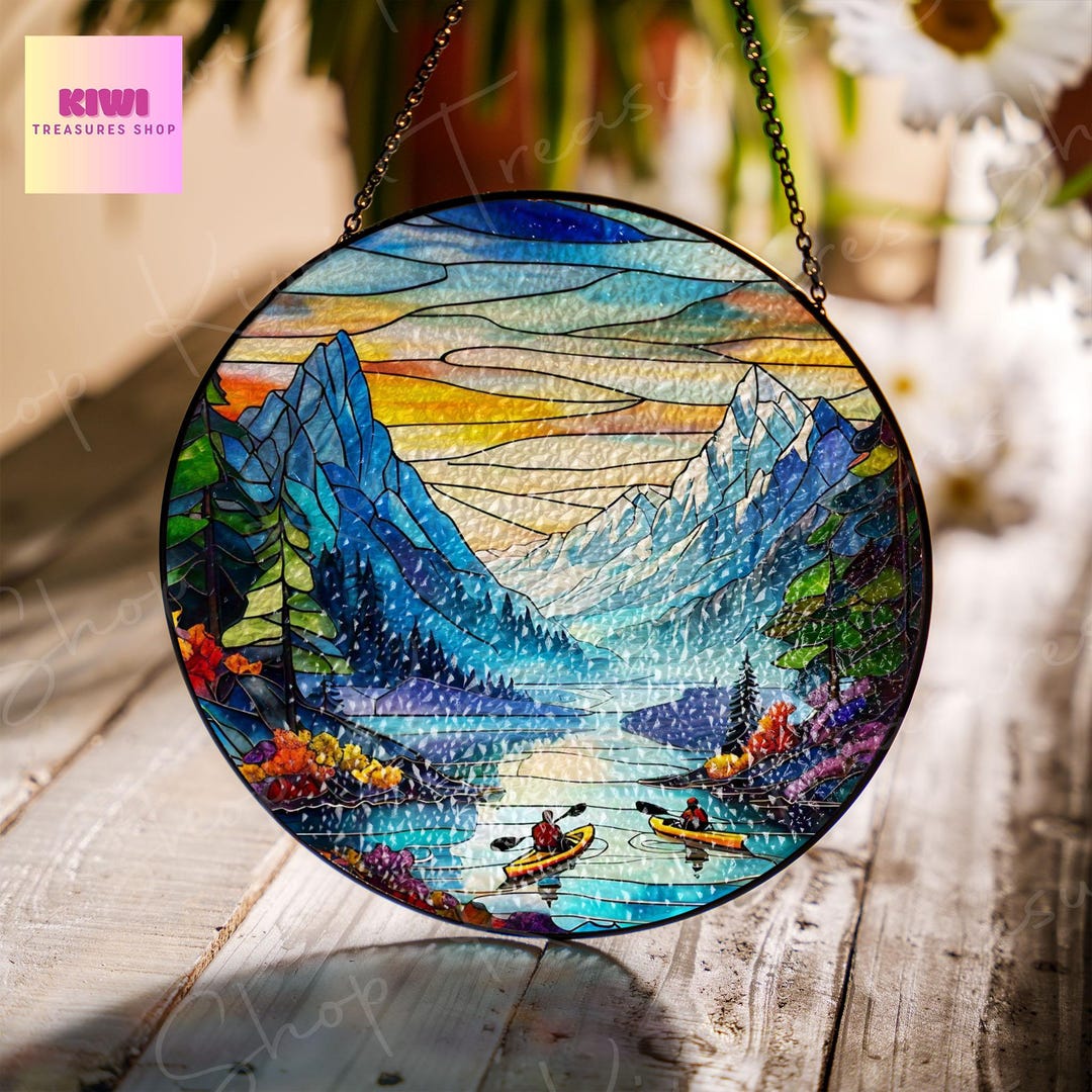 River Kayaking Suncatcher: Landscape Art Window Hanging - Etsy