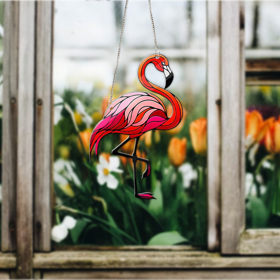 Acrylic Pink Flamingo Window Hanging: Faux Stained Glass Decor - Etsy