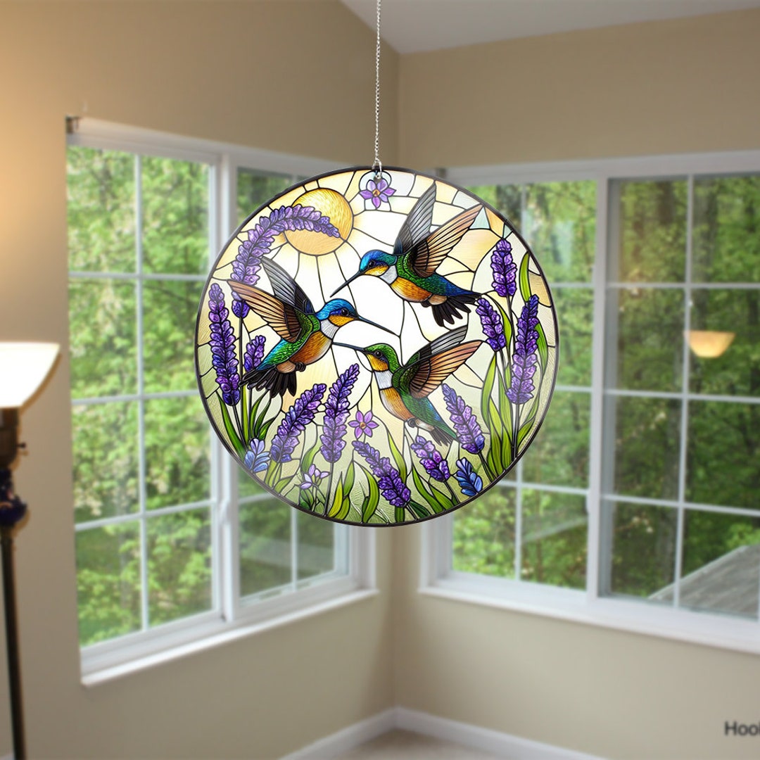 Hummingbird Stained Glass Acrylic Window Hangings, Hummingbird Stained ...