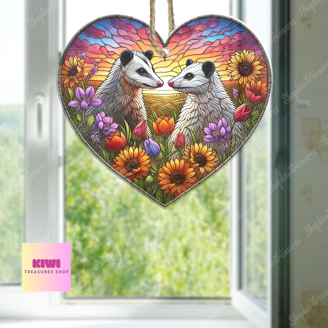 Opossum Couple Suncatcher Ornament, Opossum Lovers, Possum Suncatcher ...