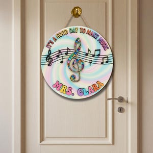 Custom Music Teacher Sign: 3D Wooden Rainbow Treble Clef Classroom ...