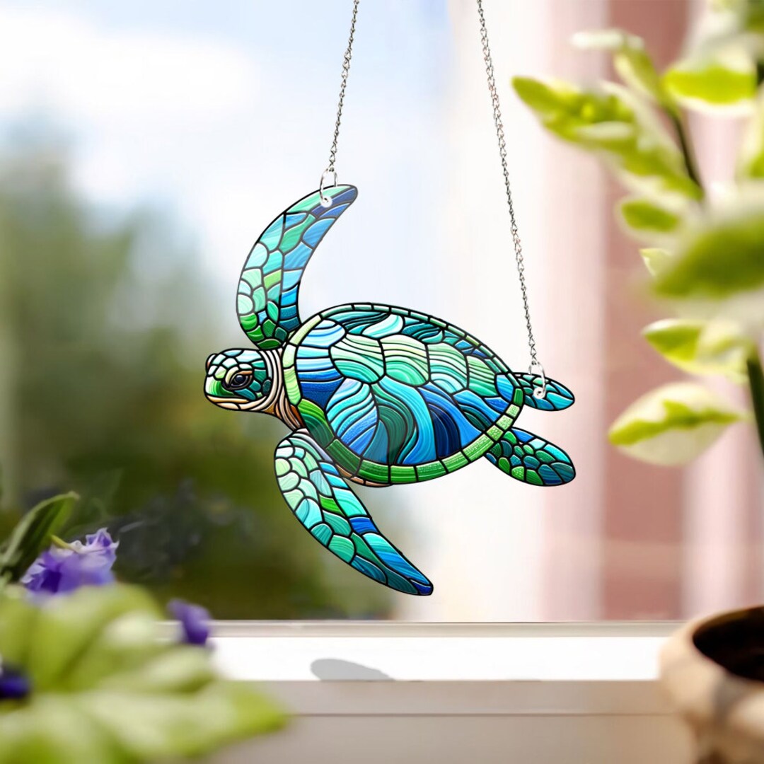 Sea Turtle Acrylic Window Hanging: Faux Stained Glass Ornament - Etsy