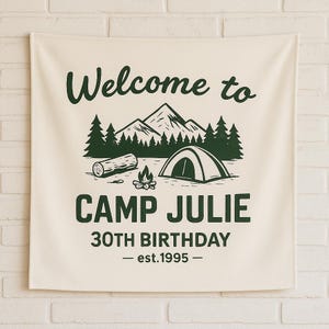 Custom Camp Birthday Tapestry: Rustic Tent Theme Backdrop - Etsy