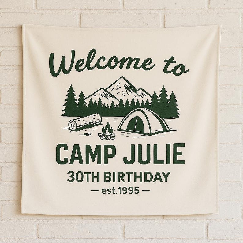 Custom Camp Birthday Tapestry: Rustic Tent Theme Backdrop - Etsy