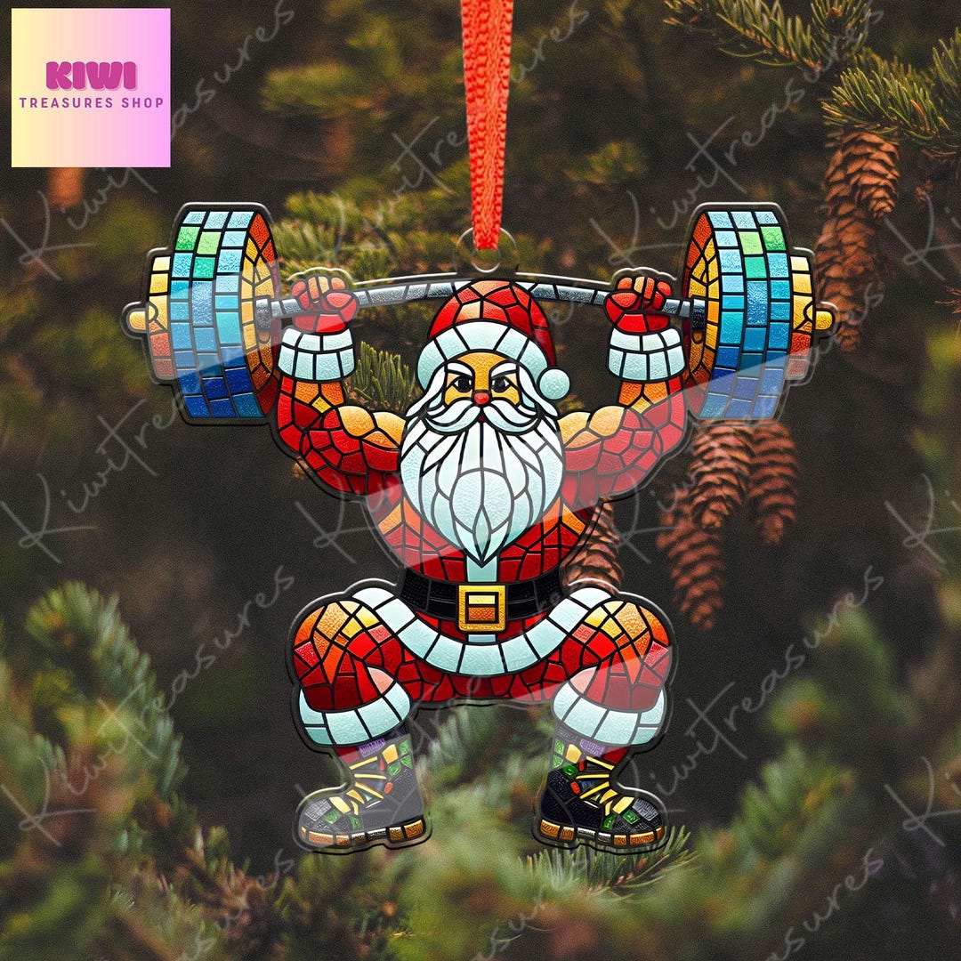 Santa Weighlifting Ornament, 2d FLAT Weightlifting Ornament, Santa ...