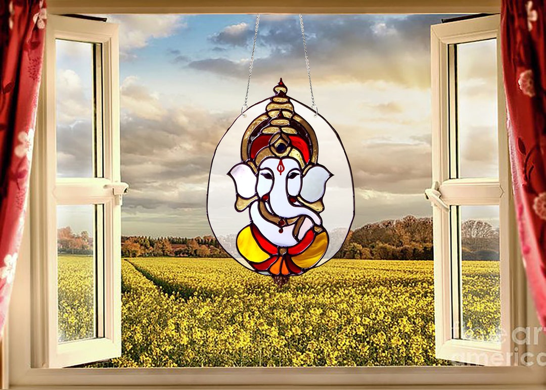 Elephant FAUX Stain Glass, Lord Ganesha Window Hanging, Hinduism Hime ...