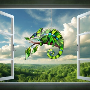 Gecko Faux Stained Glass, Gecko Acrylic Widow Hangings, Stained Glass ...