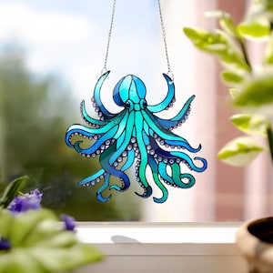 Blue Octopus ACRYLIC Window Hanging, Octopus Window Hangings, Sea ...