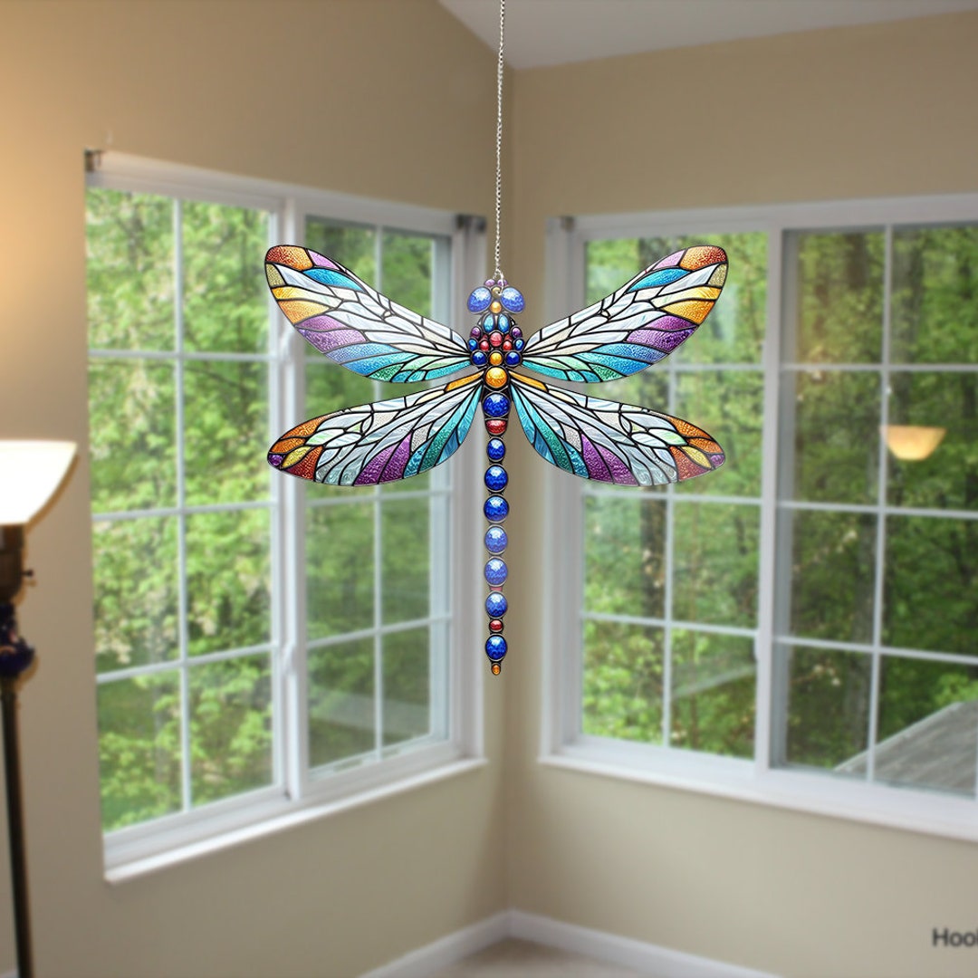 Dragonfly Faux Stained Glass Acrylic Window Hanging - Etsy