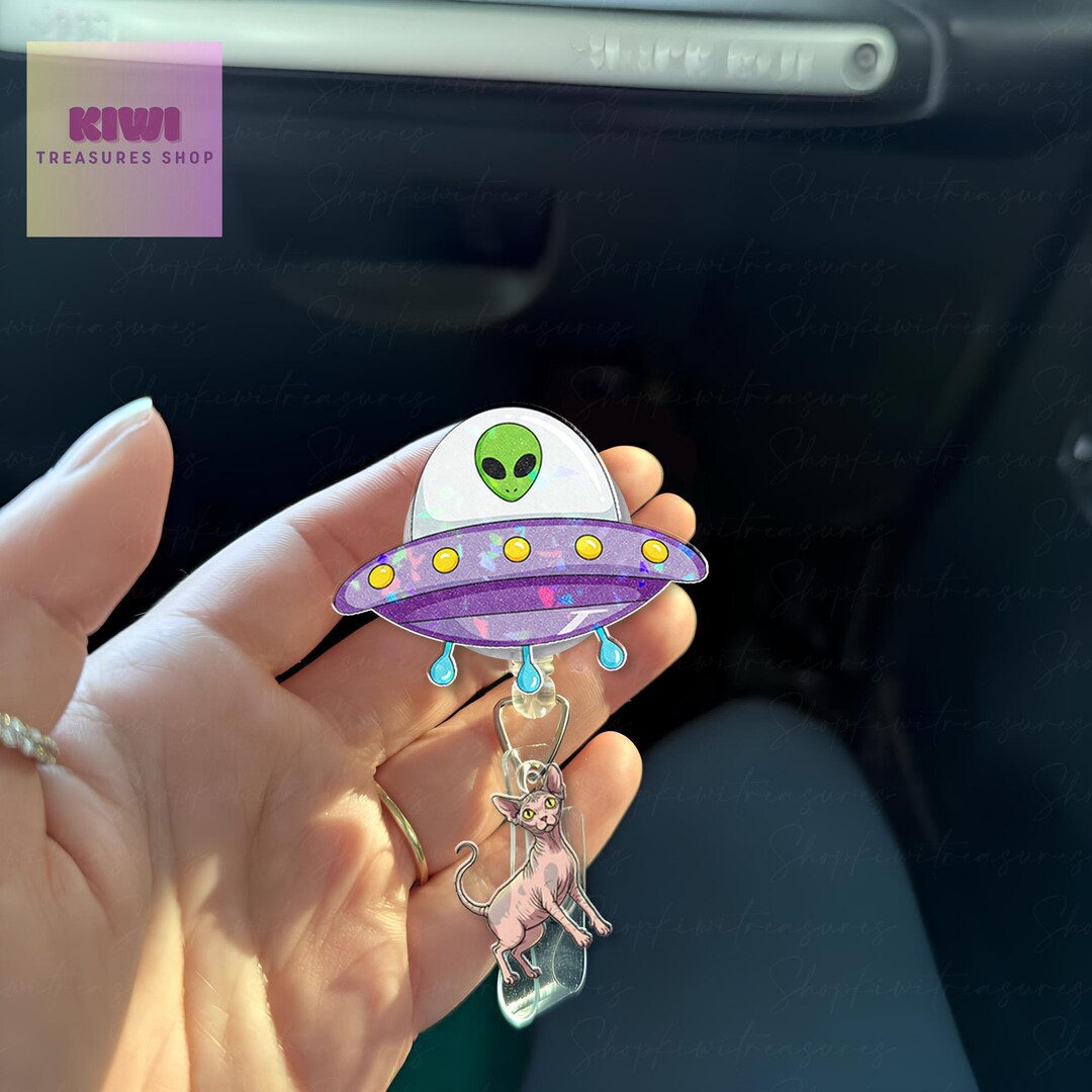 Funny Ufo Abduction Sphynx Cat Badge Reel, Funny Ufo Alien Badge Reel ...