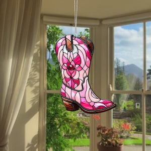 ACRYLIC Pink Cowgirl Boot Window Hanging, Boot Window Hanging, Cowgirl ...