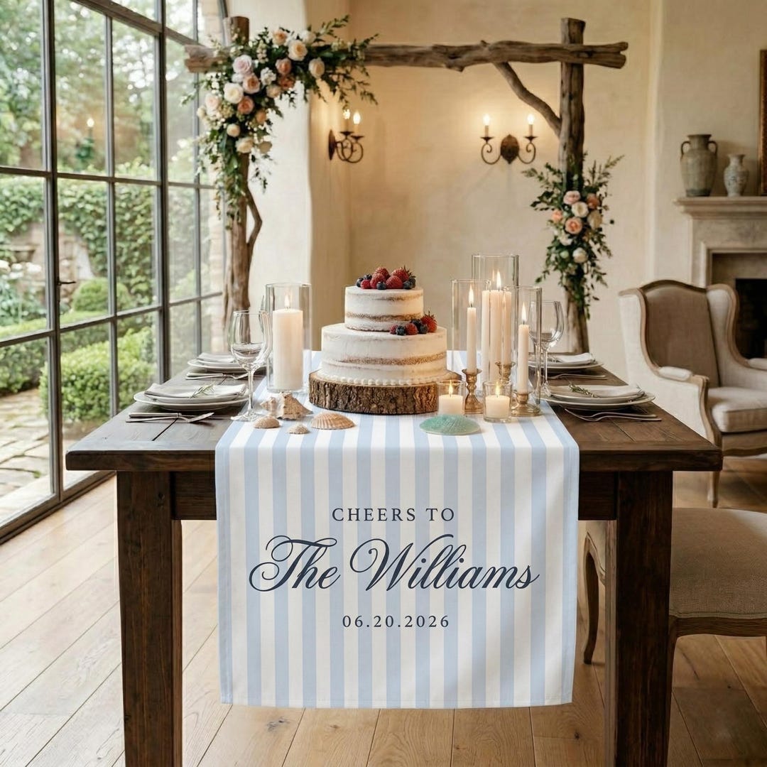 Custom Stripe Wedding Table Sign: Personalized Name Date Table Linen - Etsy