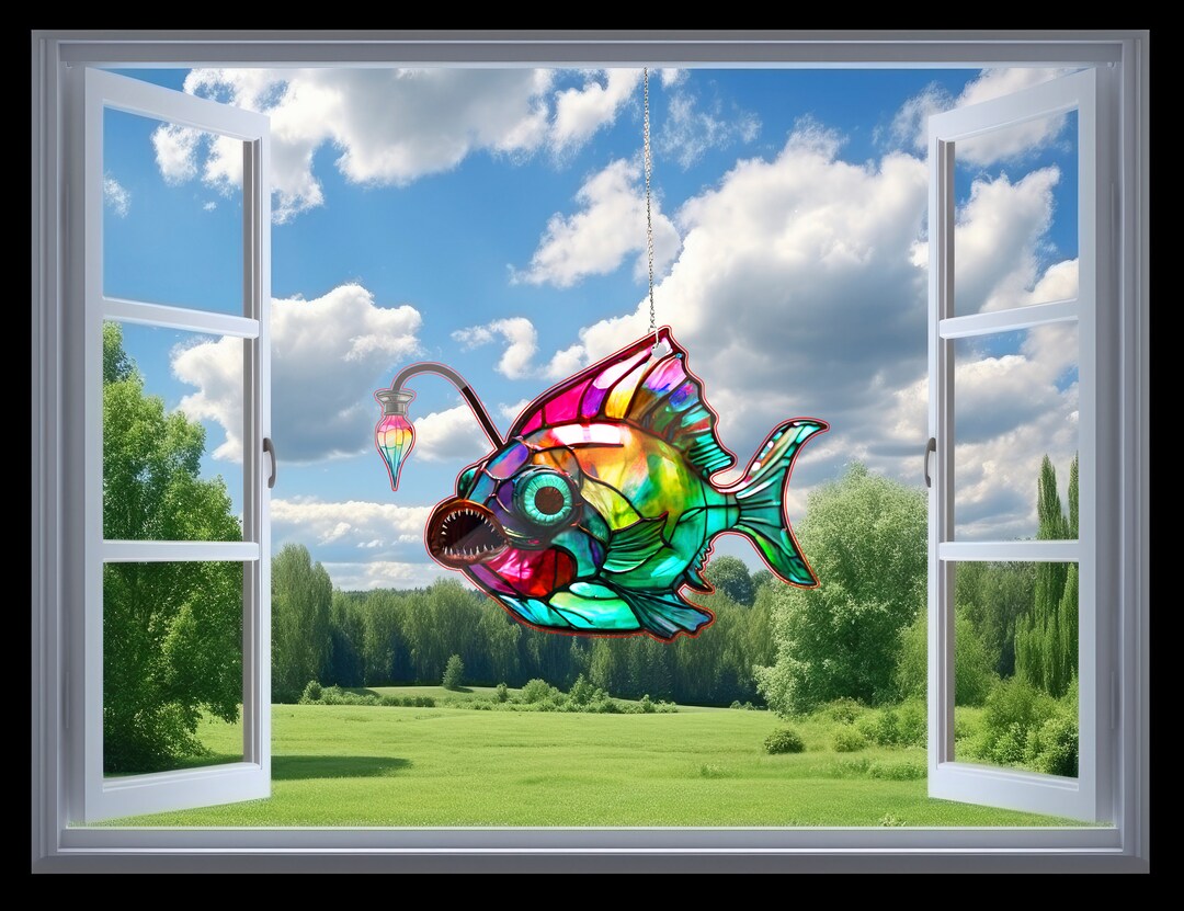 Angler Fish Faux Stained Glass, Angler Fish Stained Glass Inspired Art ...