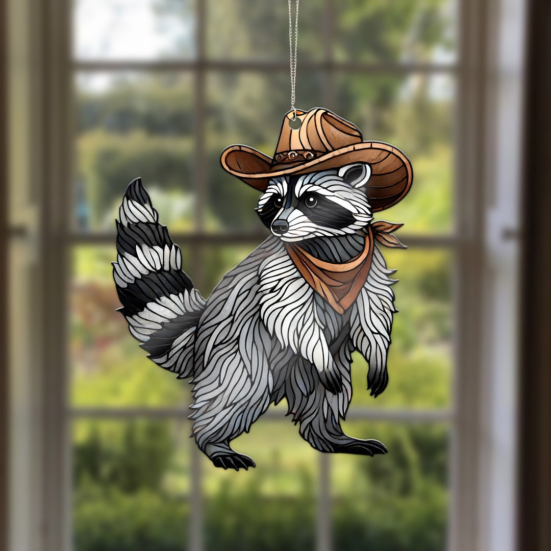 Cowboy Racoon ACRYLIC Window Hanging, Funny Racoon Decor, Western ...