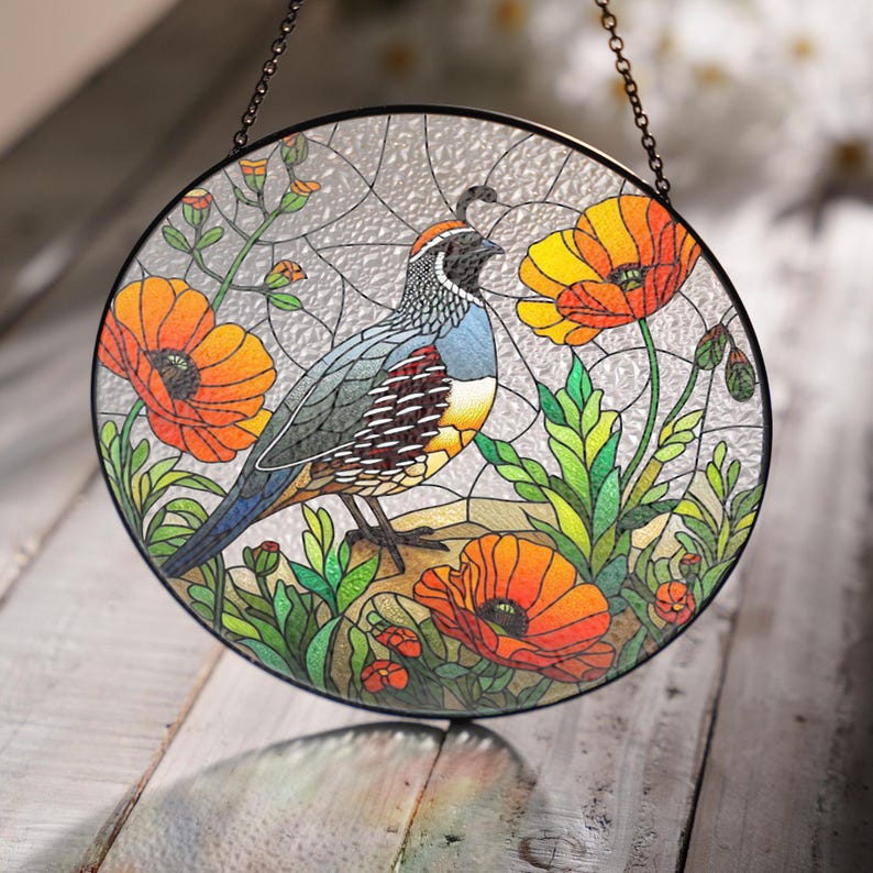 California Quail Glass Suncatcher: Bird Lover Window Hanging - Etsy