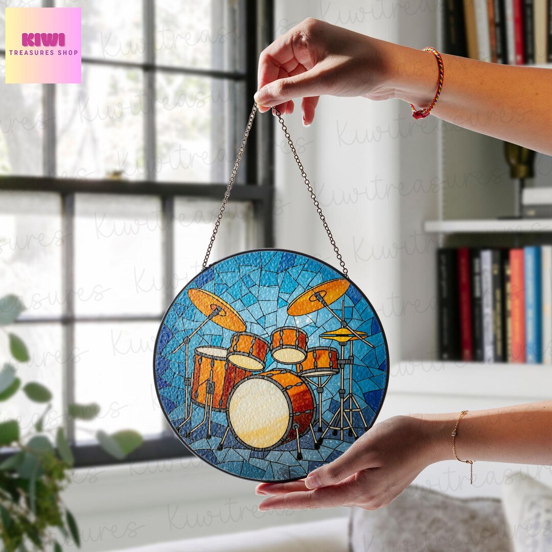 Drum Set Glass Suncatcher: Musical Instrument Window Hanging - Etsy