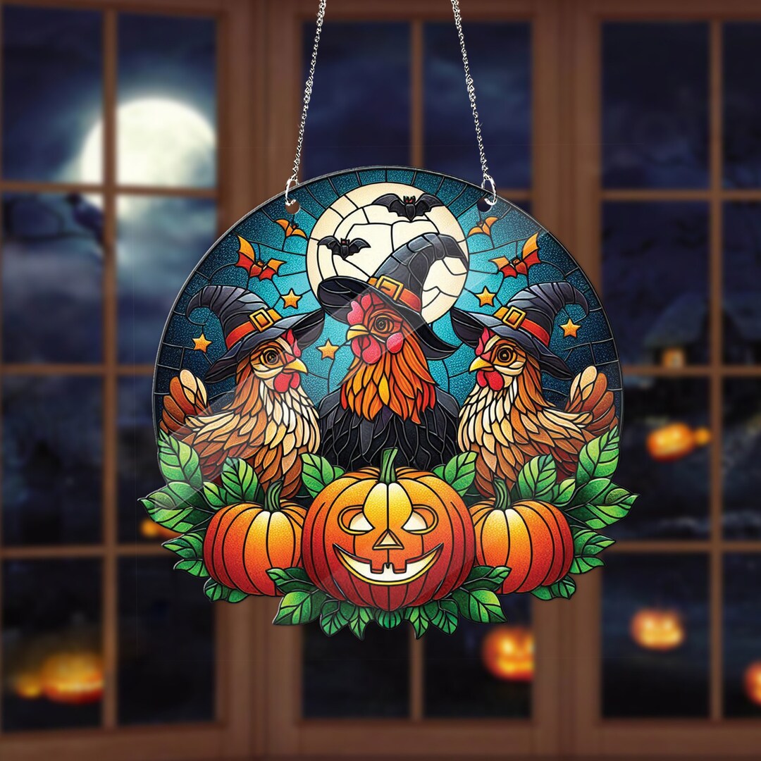 Halloween Chicken Window Hanging, Chicken Mom Gift,halloween Chicken ...