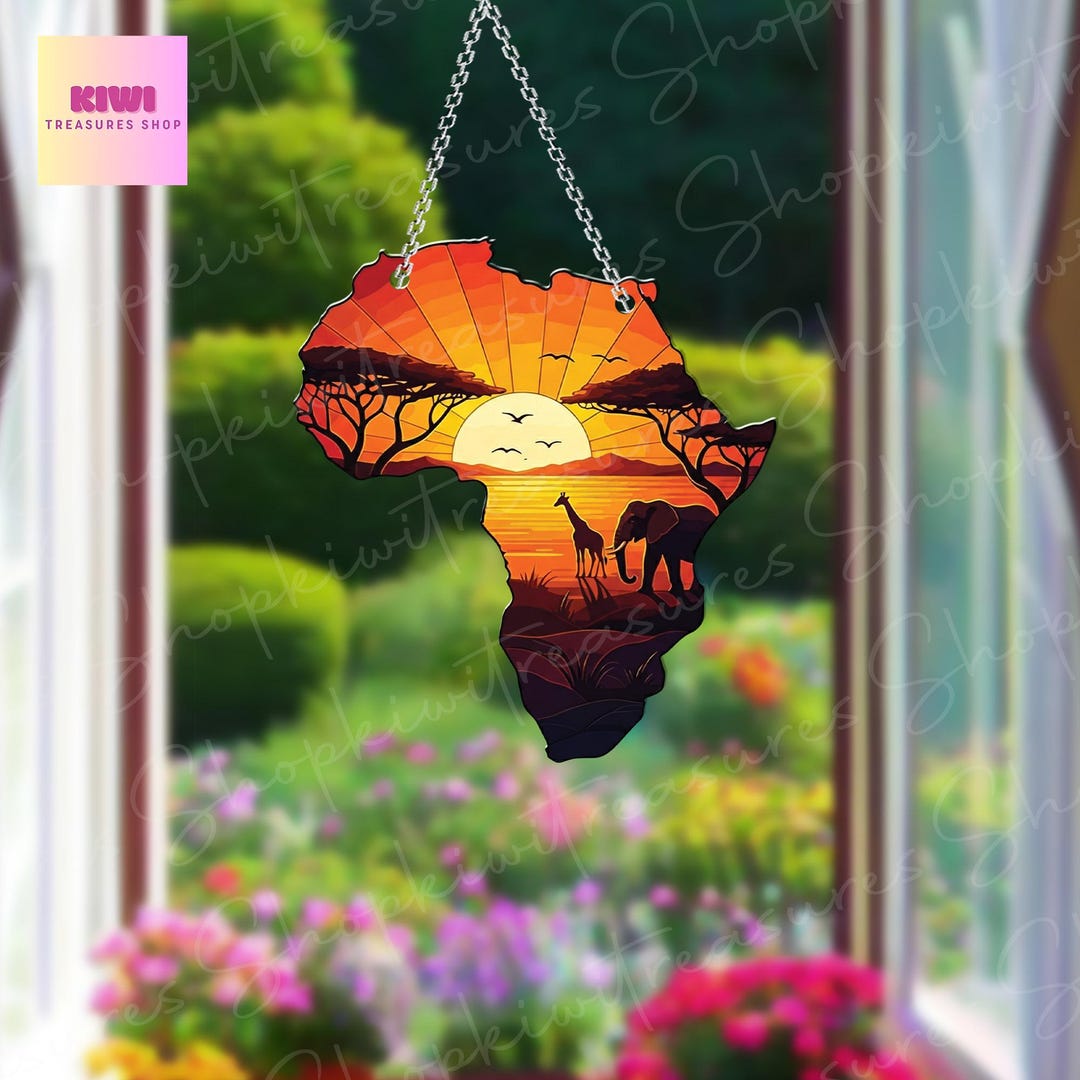 Africa Continent Shaped Acrylic Window Hanging, African Safari Decor ...