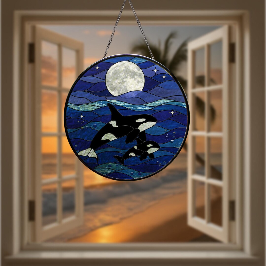 Orca Glass Suncatcher: Marine Window Art, Coastal Home Decor - Etsy