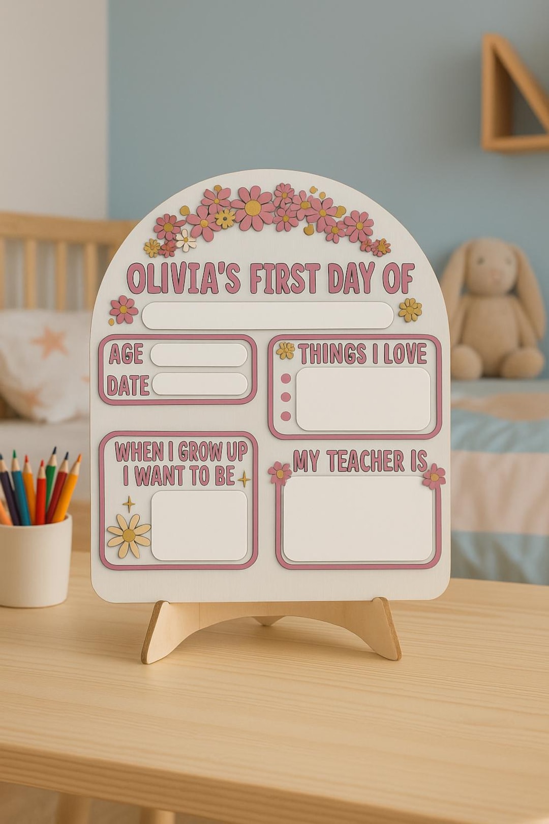 Floral First Day of School Board, Personalized Back to School Sign for ...