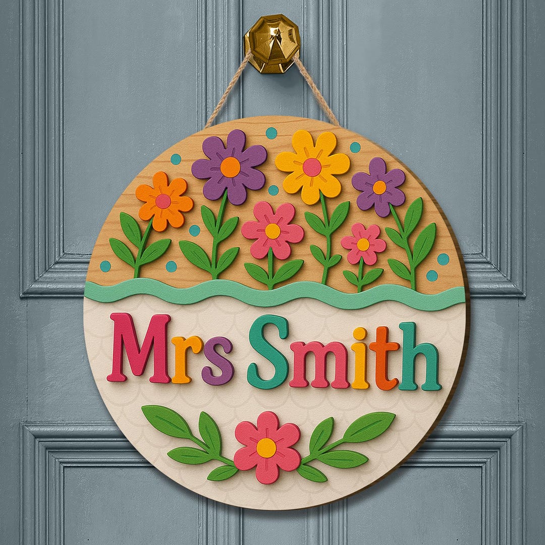 Custom Floral Teacher Name Sign: 3D Wooden Classroom Decor - Etsy