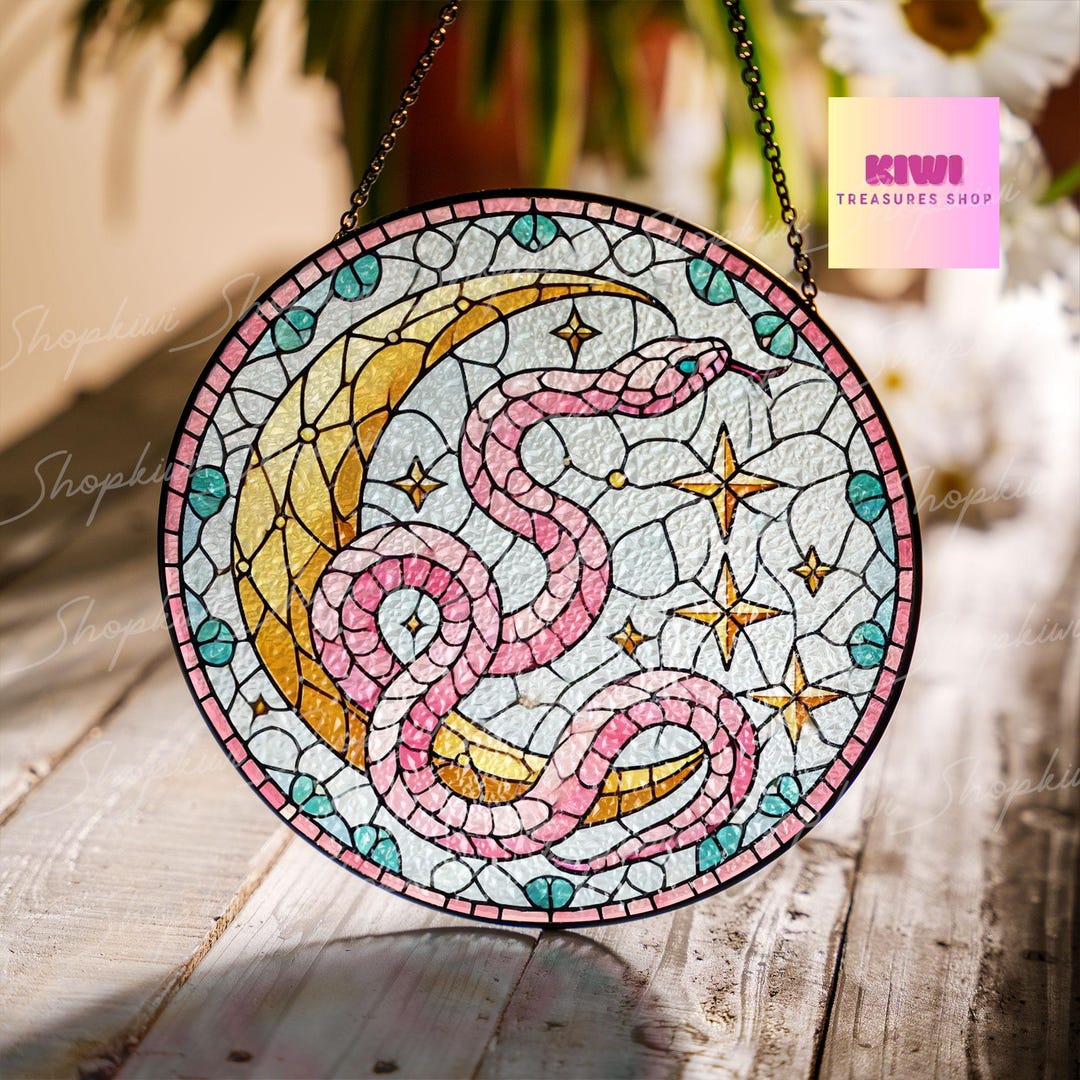 Snake Crescent Moon Glass Suncatcher: Unique Window Hanging Decor - Etsy