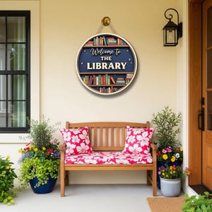 Welcome to the Library Sign – 2 Layer Wooden Door Decor With Bookshelf ...