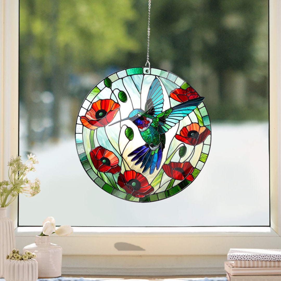 Hummingbirds Flowers ACRYLIC Wall Art, ACRYLIC Window Hanging, Indoor Decor, Humingbird Lovers ...