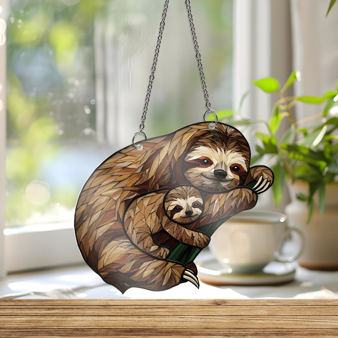 Sloth Mom and Baby Acrylic Suncatcher, Animal Window Hanging - Etsy