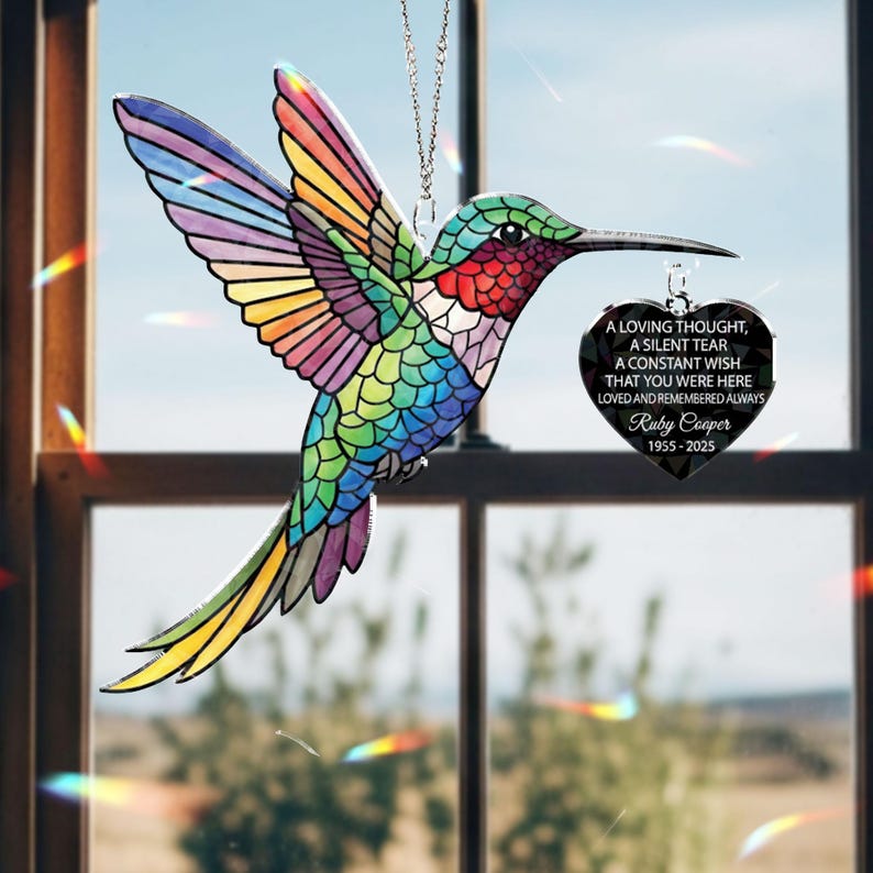 Holographic Hummingbird Memorial Acrylic Suncatcher – Personalized in ...
