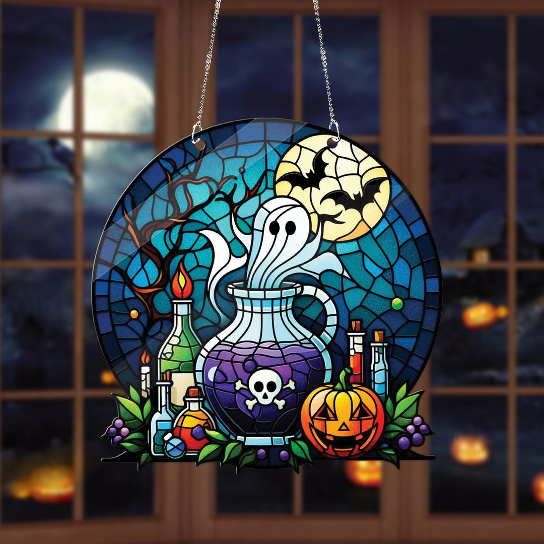 Posion Potion Acrylic Window Hangings, Funny Ghost Hanging, Halloween ...
