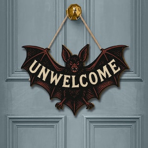 Funny Gothic Bat Door Sign: Spooky Halloween Wooden Plaque - Etsy