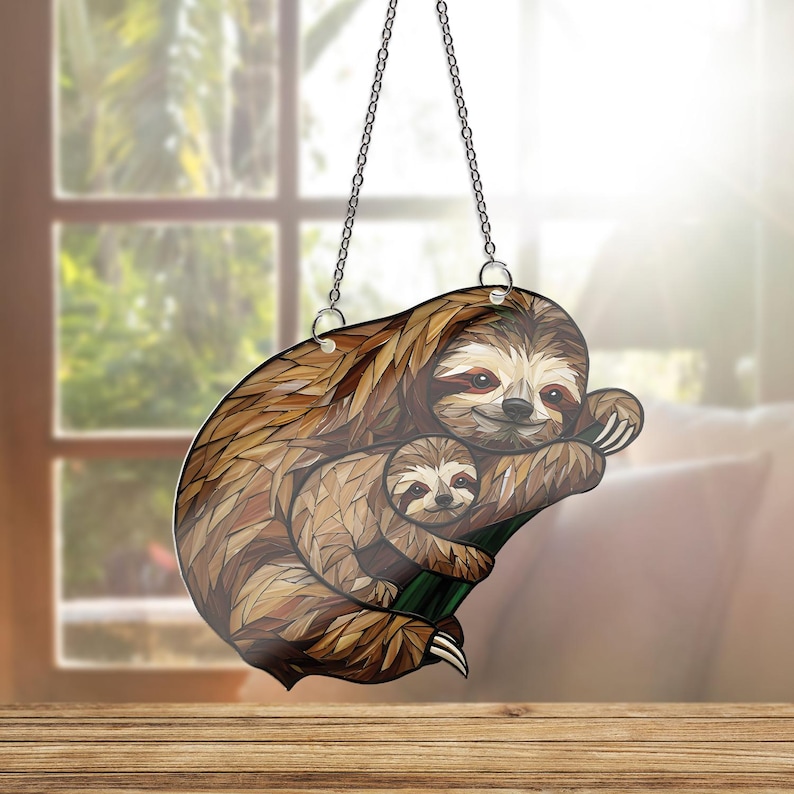 Sloth Mom and Baby Acrylic Suncatcher, Animal Window Hanging - Etsy