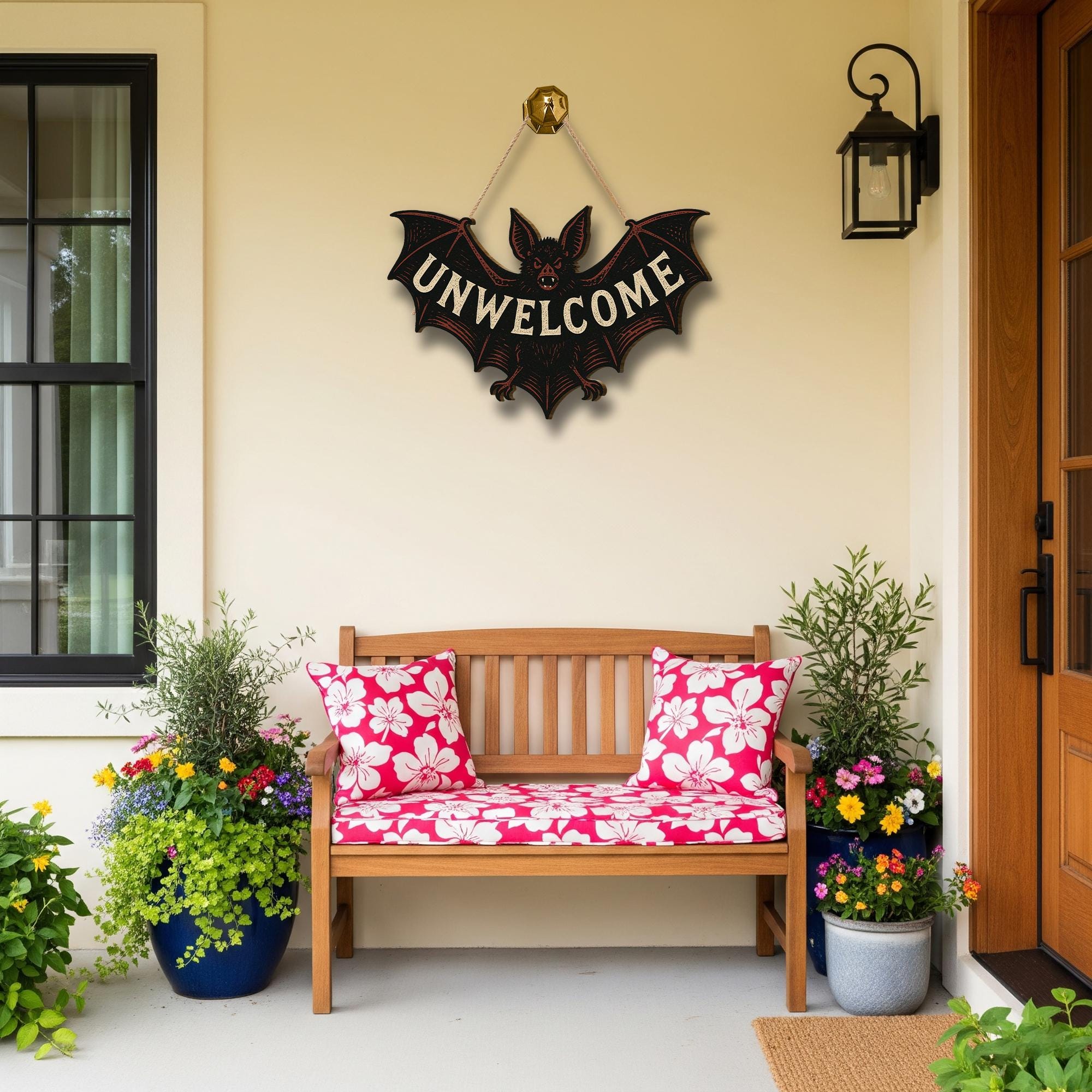 Funny Gothic Bat Door Sign: Spooky Halloween Wooden Plaque - Etsy