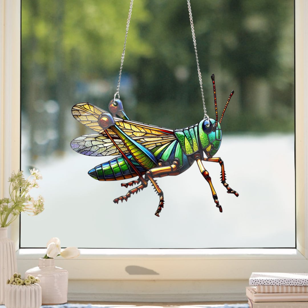 Grasshopper Stained Glass Acrylic Window Hangnigs, Grasshopper Stained ...