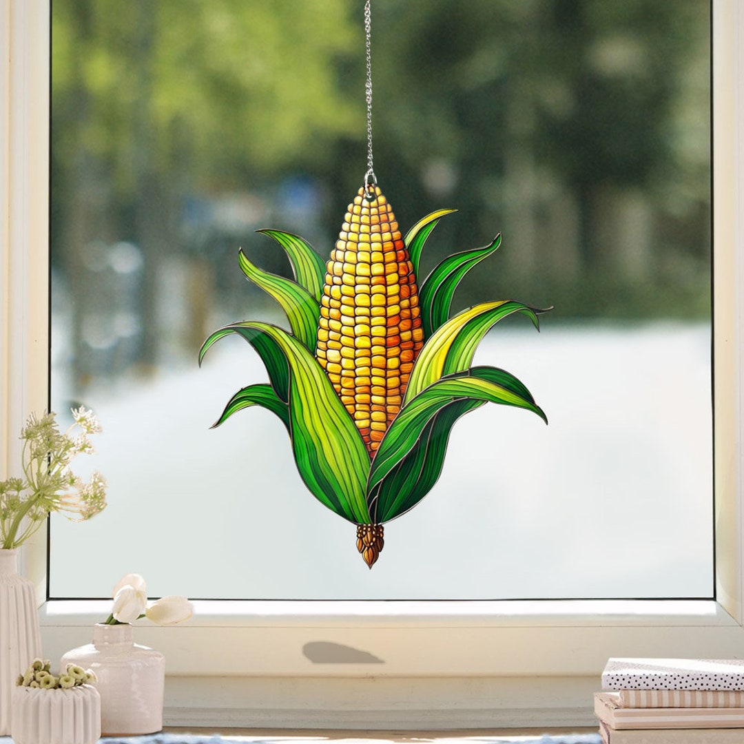 Corn Faux Stained Glass, Corn Stained Glass Acrylic Window Hangings ...