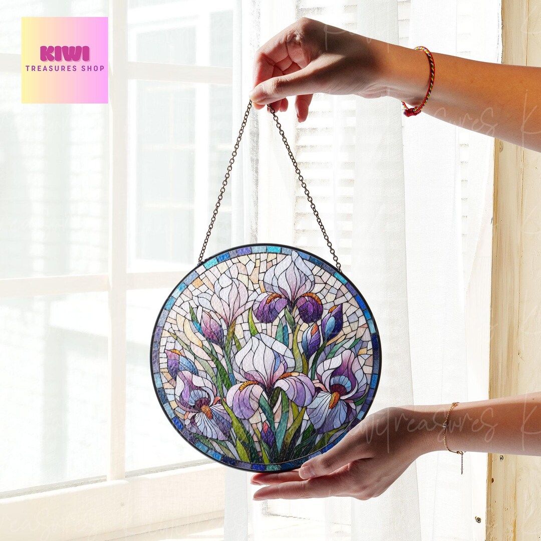 Iris Flower GLASS Suncatcher Hanging, 25th Anniversary Flower Glass ...