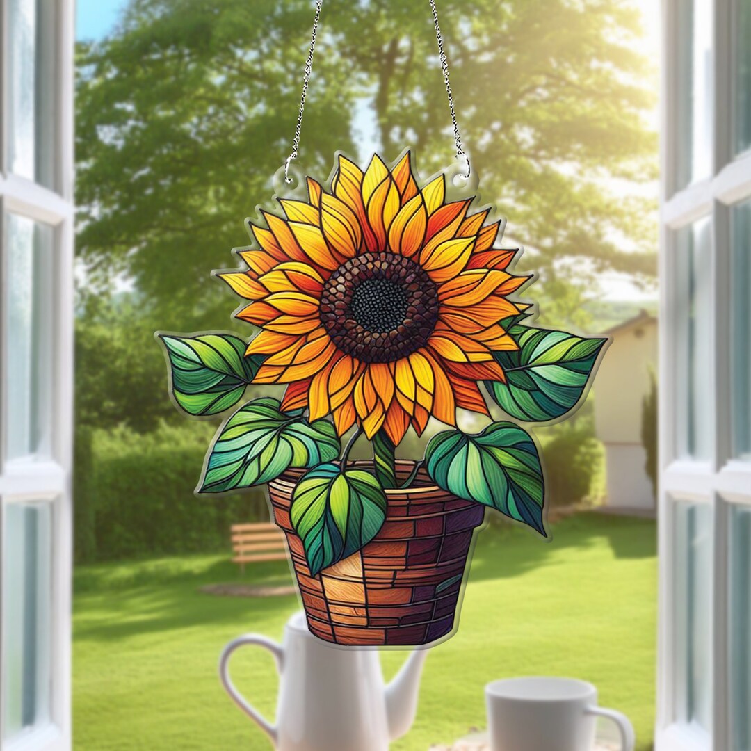 Sunflower Faux Stained Glass, Sunflower Acrylic Window Hangings ...