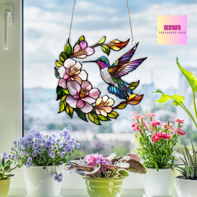 Hummingbird Acrylic Window Hanging: Floral Wall Art - Etsy